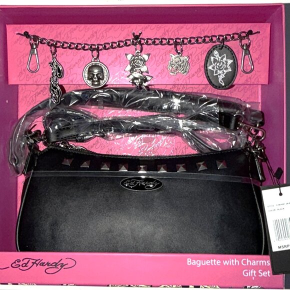 Ed Hardy | Bags | Ed Hardy Baguette Purse With Charms Gift Set New With ...
